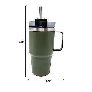 FTB Creative 20oz Insulated Tumbler Mug, Double Wall Stainless Steel, with Lid, Straw and Handle (Army Green)