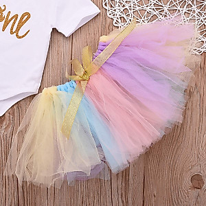 BOEBNOZCV Toddler Baby Unicorn 1st Birthday Outfit Newborn Baby Girl Party Romper Bodysuit+ Tutu Skirt Dress Clothes Set (12-18 Months, Unicorn One)