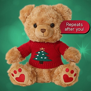 Zillywood 9" Talking Teddy Bear Repeats What You say. Repeating Talking Teddy Bear Gift for her. I Love You Gifts for Valentine's Day, Mother's Day with Removable Plush Heart (Repeating Teddy Bear)