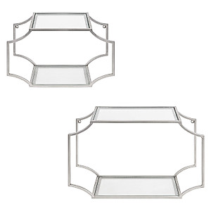 Kate and Laurel Ciel Modern Wall Shelf, Set of 2, Silver, Glam Wall Shelves for Display and Storage