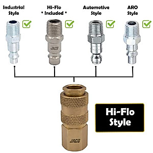JACO Hi-Flo Quick Connect Air Hose Fittings - 1/4" NPT | High Flow Plug & Coupler Kit, Type V (Set of 12)