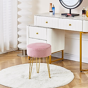 Cpintltr Vanity Stool FootStools Velvet Ottoman Round Ottoman Modern Dressing Stool with Metal Leg Vanity Stool for Living Room Pink
