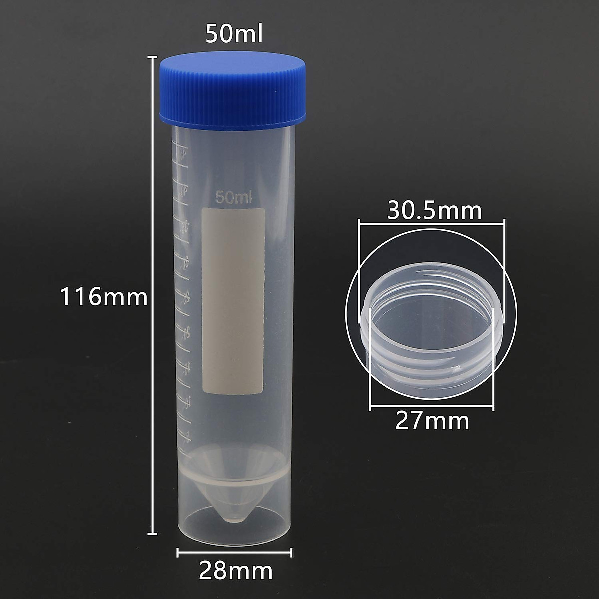 Kesell 50ml Polypropylene Screw Top Self Standing Base Centrifuge Tube with Graduated Marks and Writing Area, Pack of 10