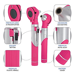 Zniry Fiber Optic Mini Otoscope - Ear Scope with Light, Ear Infection Detector (Pink Color) Reguler
