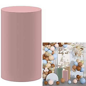 NIVIUS PHOTO Mistyrose Cylinder Cover for Baby Birthday Party Decoration Newborn Baby Shower Baptism Communion Christening Plinth Cover Pedestal Cover Solid Color Stretchy Cloth