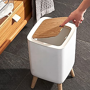 Doyingus Trash Can with Lid, 1.8 Gallon Square Plastic Garbage Can with Legs, Garbage Bin with Push Button, Modern Waste Basket for Bedroom Bathroom Living Room Office