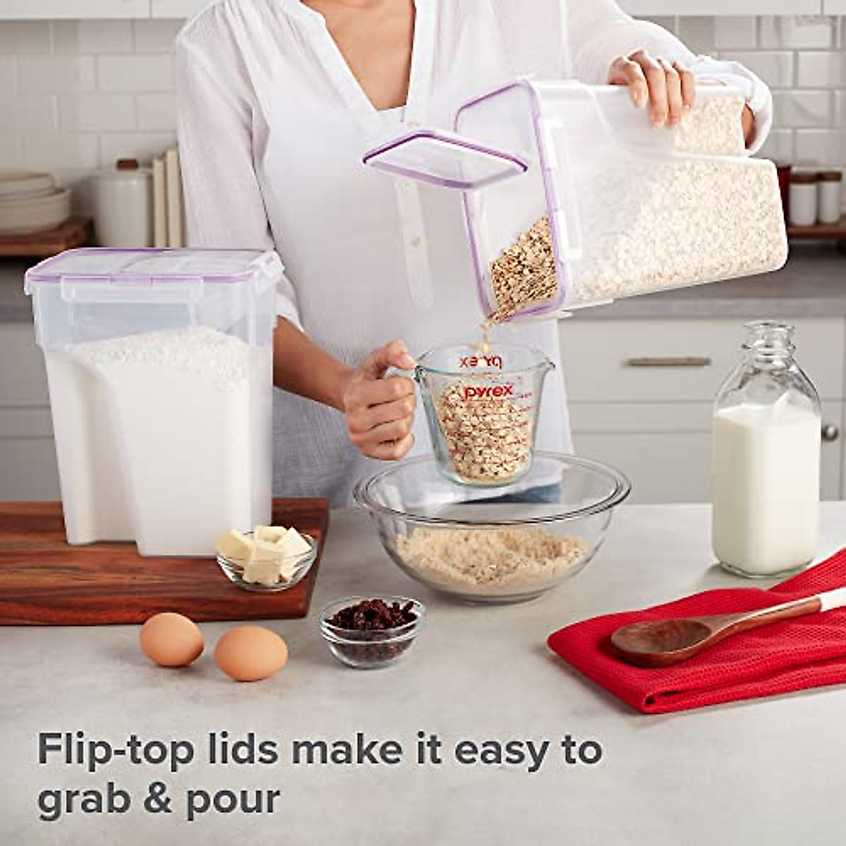 Snapware Airtight 2-Pack (22.8 Cup) Cereal Dispenser Storage Containers, Flip-Top Lid BPA Free, Plastic Containers For Cereal, Rice, Snack, Dry Food and Pantry Organization