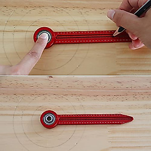 Fixed-point Marking Gauge, 360° Rotating Woodworking Compass Scribe Gauge Center Finder Ruler Adjustable Arc Drawing Ruler Aluminum Alloy Circular Drawing Tool Adjustable Drawing Circle Ruler