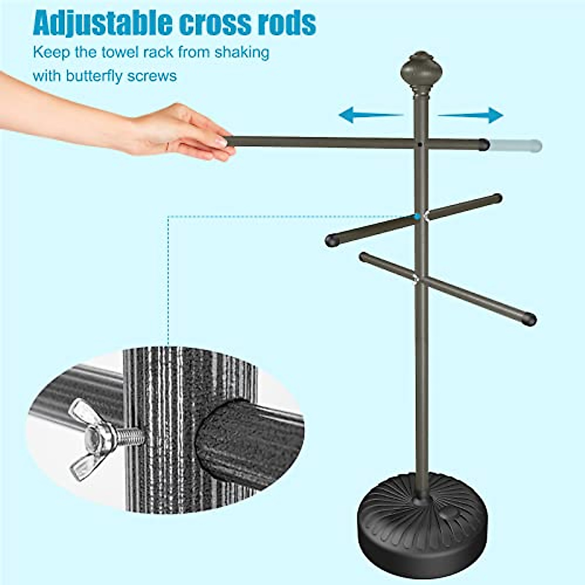 Hestiasko 57" Metal Outdoor Towel Rack for Pool with 3 Adjustable Bars, Hot Tub Accessories for Adults, Upscale Pool Towel Rack - Gray