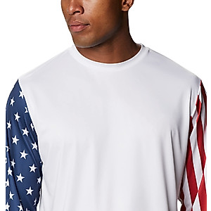 Columbia Men's Terminal Tackle PFG Americana Long Sleeve, White/Carbon/Red Spark, X-Large