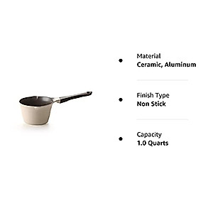 Neoflam 1qt Saucepan Butter Warmer Milk Boiling|Melting Pot, Ecolon Healthy Ceramic Nonstick Coating PFOA-free, 2 Pour Spouts, Dishwasher Safe, Ivory