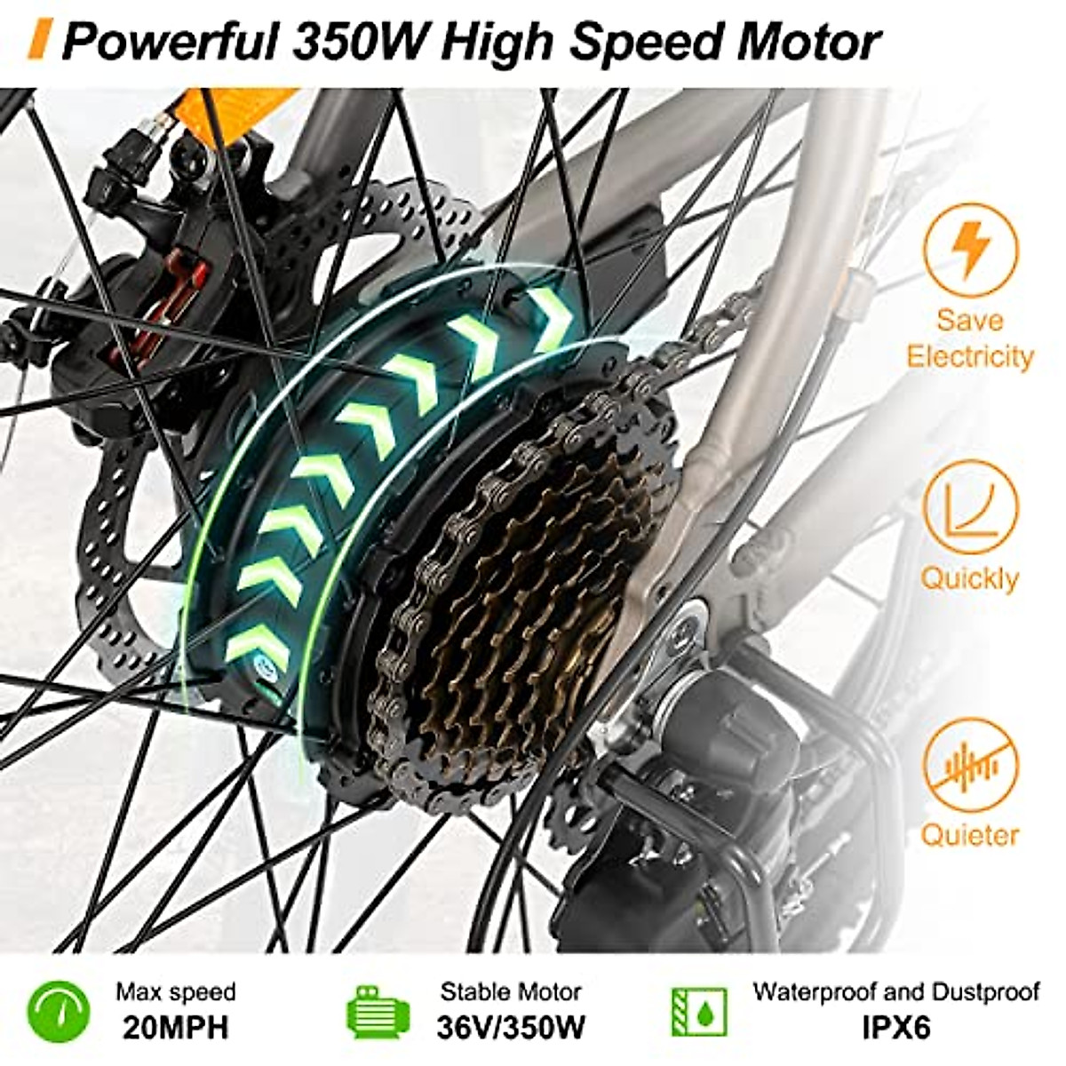 HILAND Rockshark Electric Bike Electric Mountain Bike Aluminum 26/27.5 inch 350W 20MPH Adults E-Bike Shimano 21 Speed Disc Brake Suspension Fork with 36V 10.4Ah Removable Battery