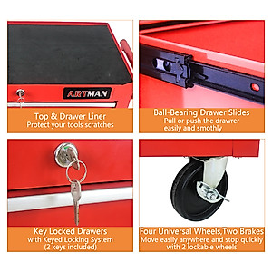 Rolling Tool Chest with 7-Drawer Tool Box,Multifunctional Tool Cart on Wheels,Tool Storage Organizer Cabinets with Key Locking for Garage, Warehouse, Repair Shop,24.20"D x 12.90"W x 29.90"H (red)