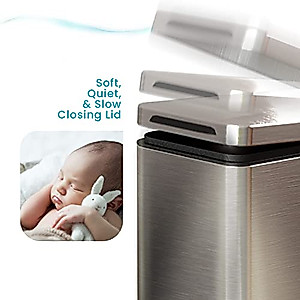 Home Zone Living 12 Gallon Slim Kitchen Trash Can, Stainless Steel, Step Pedal, 45 Liter