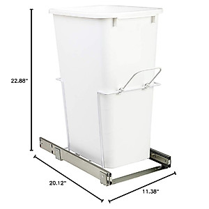 Knape & Vogt White 11.375 in. x 20.125 in. x 22.875 in. 50 Qt. in-Cabinet Single Soft-Close Bottom-Mount Pull-Out Trash Can