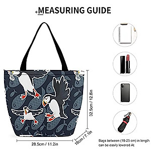 Atlantic Puffin Women's Shopping Tote Bag Large Handbag Shoulder Purse Travel Pouch With Zipper