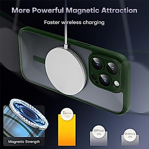 TOCOL 3 in 1 Magnetic for iPhone 14 Pro Case, Upgraded [Full Camera Protection] with 2 Screen Protector, Fit for MagSafe, [Military Grade Drop Tested] Translucent Matte Back Cover 6.1", Alpine Green
