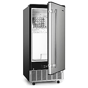 Euhomy Commercial Ice Maker Machine, 80 Lbs/Day Ice Making Stainless Steel Under Counter Ice Maker with 24 Lb Storage, Built-in Freestanding Ice Maker for Commercial and Home Use