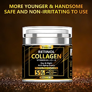 Mens Moisturizer,Retinol Cream for face,Natural Anti-Aging with Retinol, Collagen & Hyaluronic Acid - Day & Night Anti-Wrinkle Cream - Firming, Hydrating & Renewing Effect - 1.7Oz