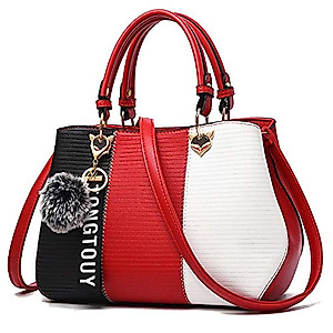 Handbags for Women Fashion Ladies Purses PU Leather Satchel Shoulder Tote Bags (red)