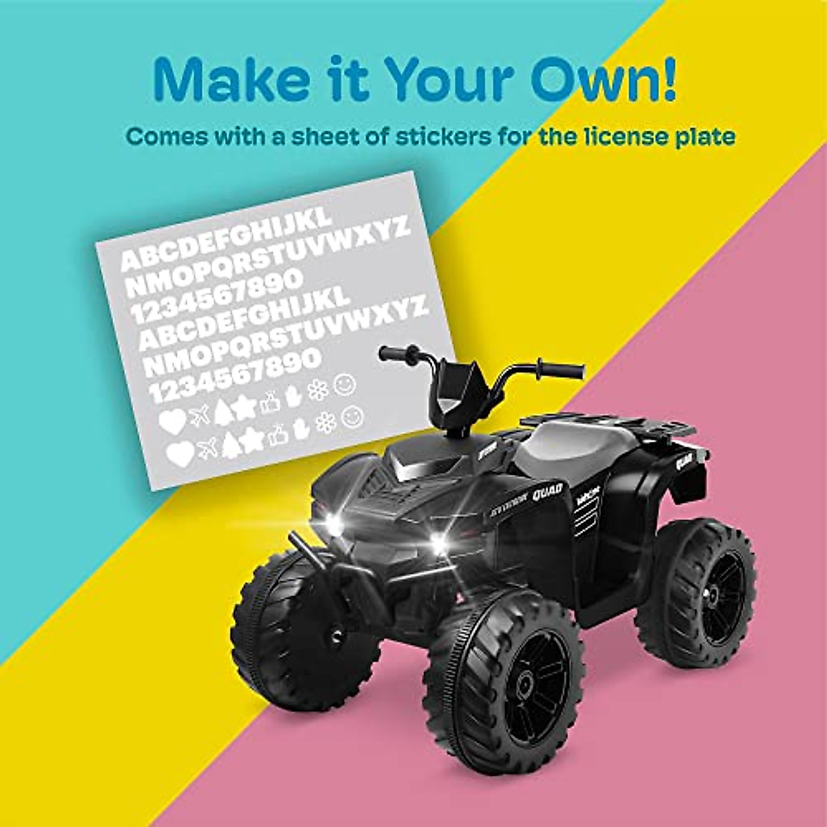 Kidzone 12V Ride On ATV Vehicle 3-7 Yeas Old Big Kid up to 77lbs, Electric 4-Wheeler Quad Battery Powered Car for Boys & Girls Gift Whit DIY License Plate, MP3, High Low Speeds, LED Light, Bluetooth