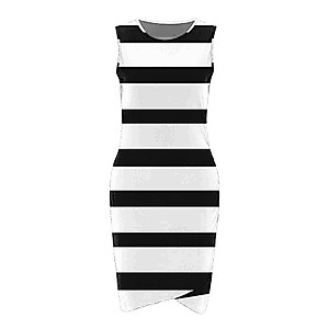 Office Dresses for Women for Work Women's Casual Print Sleeveless Slim Ruched Dress Round Neckline Irregular Hem Mini Black