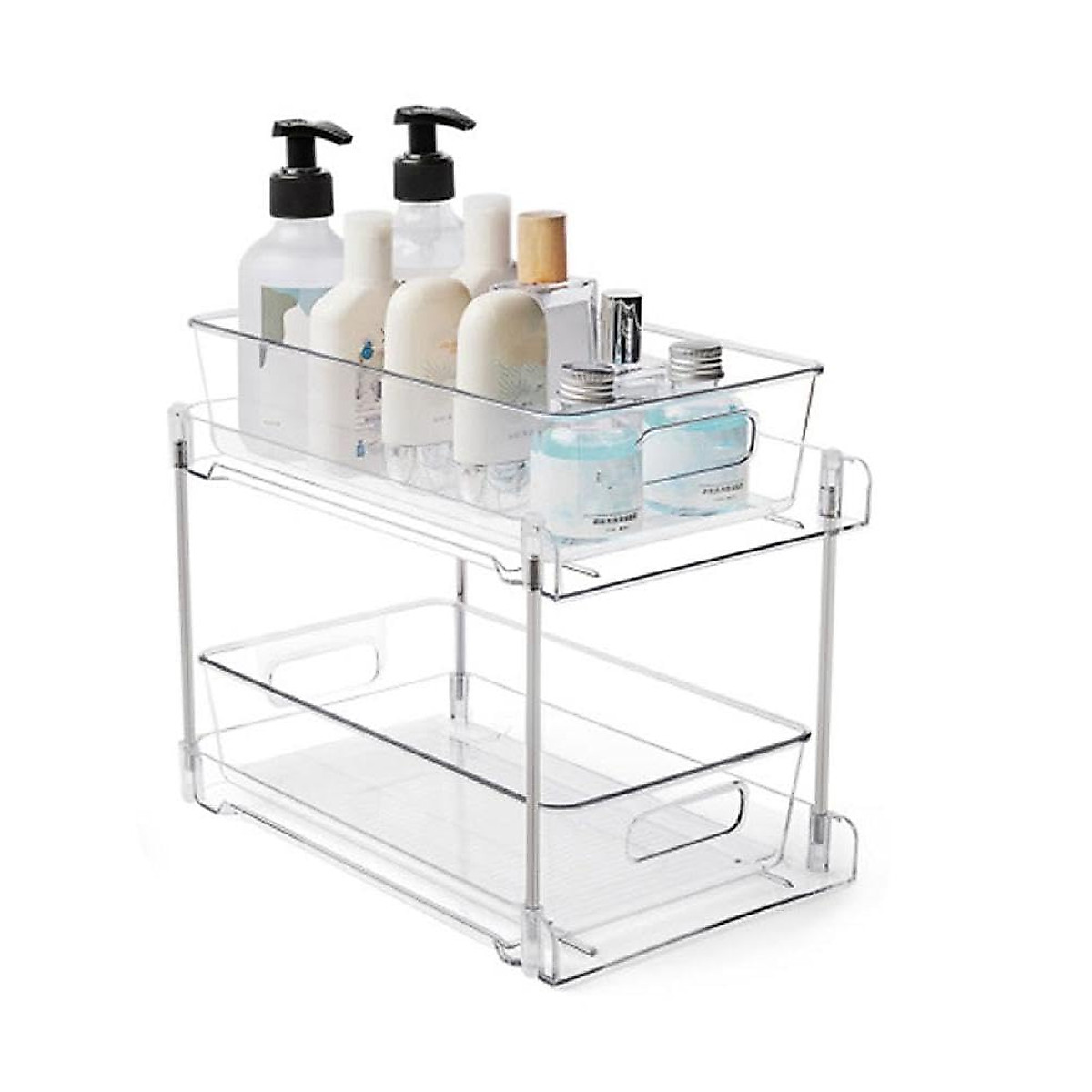 Bottone 2Tier Clear Organizer Under Sink Container Undersink Kitchen Shelf Medicine Cabniet Storage Bins Bottom Sliding Basket Bathroom Standing Space