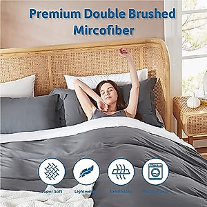 Nestl Grey Duvet Cover Queen Size - Soft Double Brushed Queen Duvet Cover Set, 3 Piece, with Button Closure, 1 Duvet Cover 90x90 inches and 2 Pillow Shams