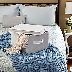 Household Essentials 113 Storage Box with Lid and Handle - Natural Beige Canvas - Large