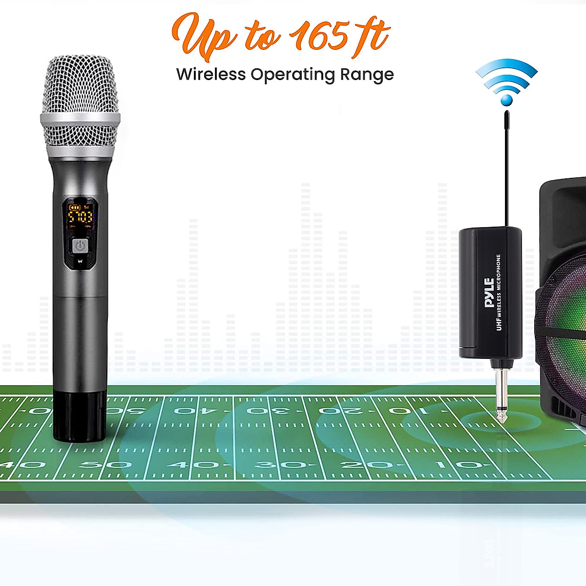 Pyle, UHF Wireless System Kit-Portable Professional Battery Operated Handheld Dynamic Unidirectional Cordless Microphone Transmitter Set w/Adapter Receiver-PA Karaoke DJ Party, USB, Black - PDWMU103