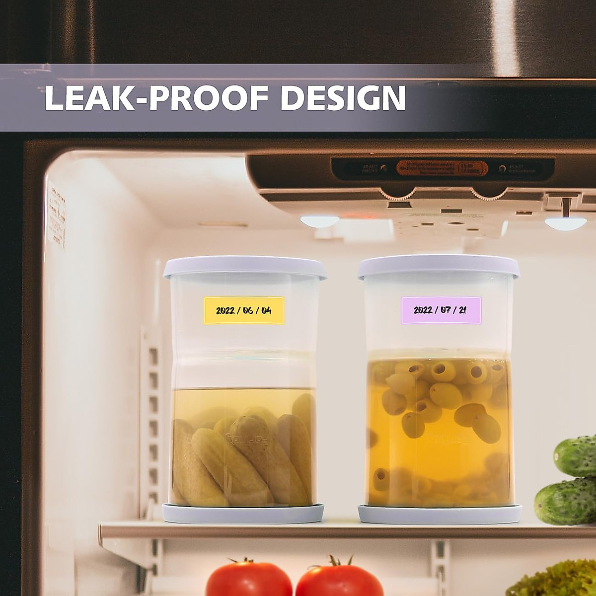 ForTidy Pickle Container with Strainer Flip and Label - 47 oz Airtight Olive Jar, BPA-Free, Dishwasher Safe, Goodbye Juice Finger, Kitchen Organization Must-Have Versatile Food Saver (Grayish White)