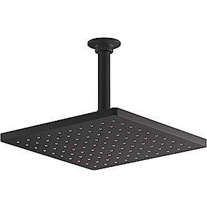 KOHLER 26149-BL Honesty 10 Inch Single-Function Rainfall Showerhead, Wall- or Ceiling-Mount Square Shower Head, 2.5 GPM, Matte Black