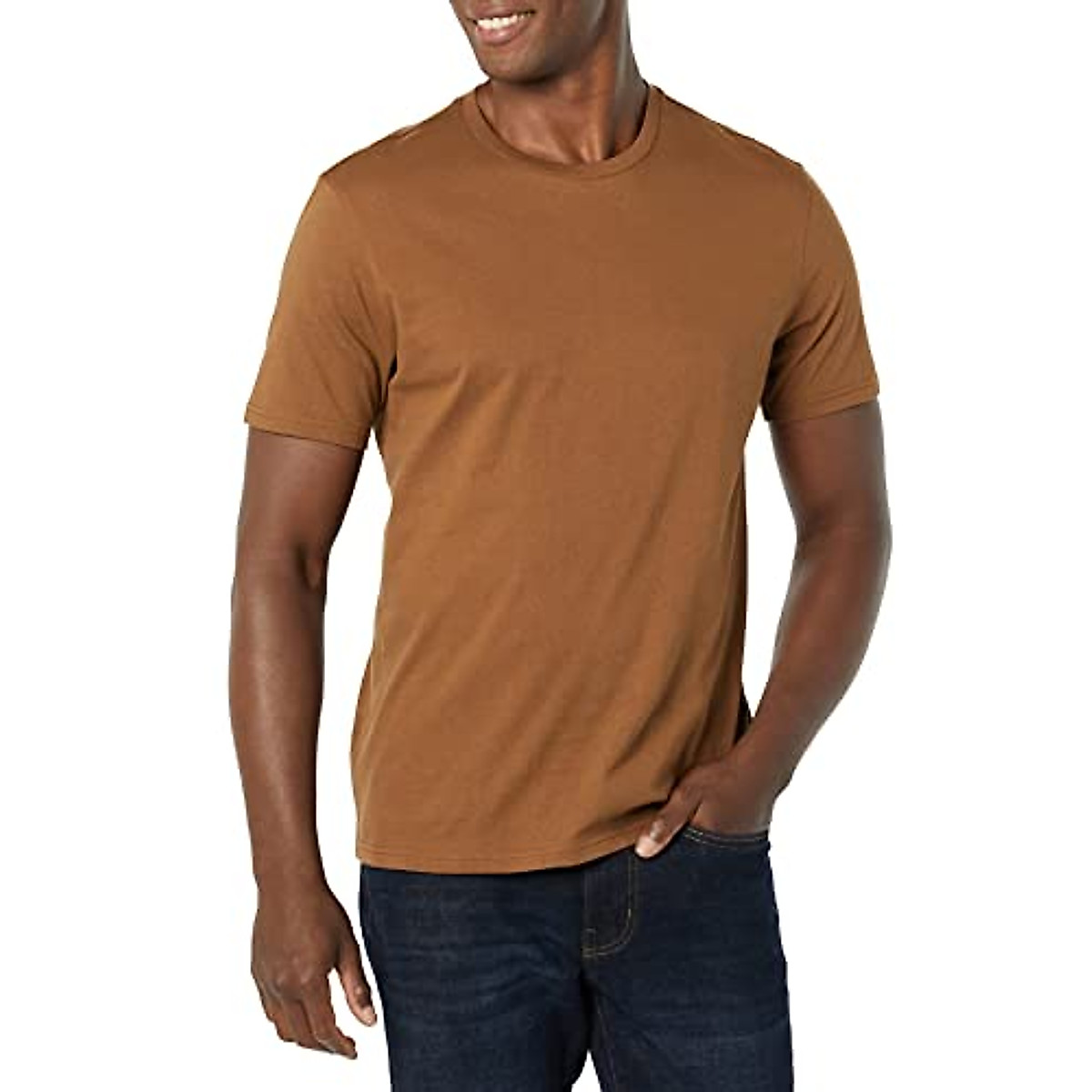 Amazon Essentials Men's Slim-Fit Short-Sleeve Crewneck T-Shirt, Pack of 2, Black/Brown, Medium