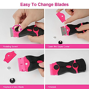 Ainiv Razor Blade Scraper, 2-in-1 Scraper Tool with 10PCS Metal Blades and 10PCS Plastic Blades, Multi-funtional Cleaning Razor Scraper for Decals, Stickers, Labels, Caulk, Adhesive Removal(Pink)
