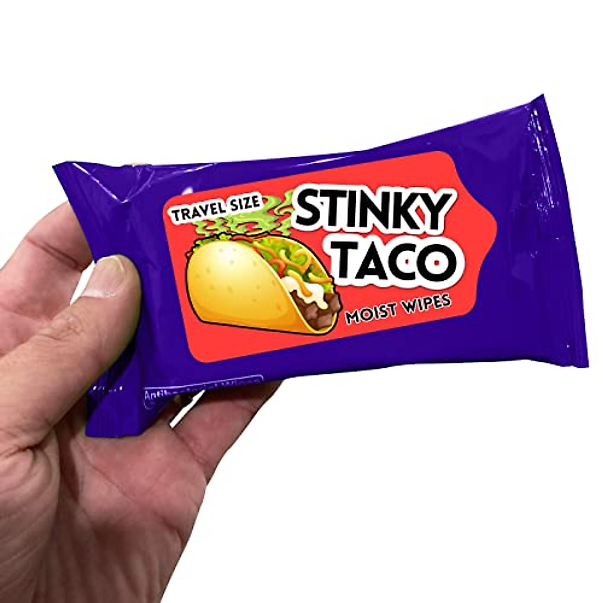 Stinky Taco Wipes - Travel Size Moist Wipes for Taco Lovers - Funny Adult Gag Gifts for Men and Womens Stocking Stuffers for Christmas Gift Basket Filler