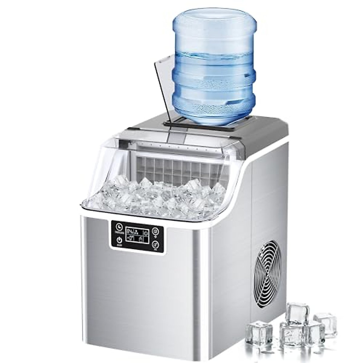Kndko Ice Cube Maker Machine Countertop, 2 Ways to Add Water, 45Lbs/Day, 24 Pcs Ready in 13 Mins, 2.6 lbs Capacity, Ice Makers Countertop with 24H Timer for Home Bar RV,Stainless Steel Ice Maker