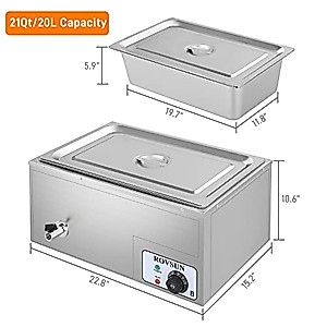 ROVSUN 21QT Full Pan Commercial Food Warmer, 110V Stainless Steel Bain Marie Buffet Electric Food Warmer, Stove Steam Table with Temperature Control & Lid for Parties, Catering, Restaurants