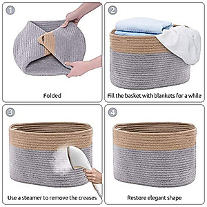 YOUDENOVA Rope Basket for Storage, Woven Storage Basket Bins, Set of 3, Nursery Basket for Toys, Throws, Makeups, Brown & Grey