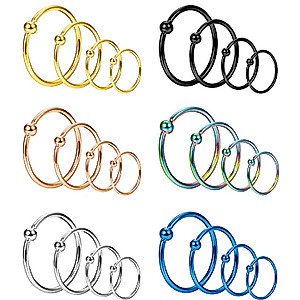 YOVORO 24PCS 20G Stainless Steel Nose Rings Hoop Cartilage Helix Ear Piercing Tragus Body Jewelry