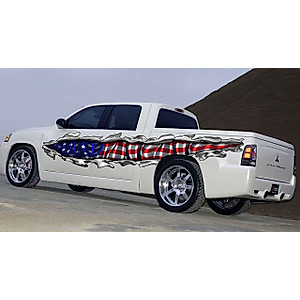 US Flag Car Vinyl Decal, US Pride Car Graphics, American Flag Car Wrap, USA Flag Ripped Metal Full Color Car Design, Patriotic Car Sticker (25x135)