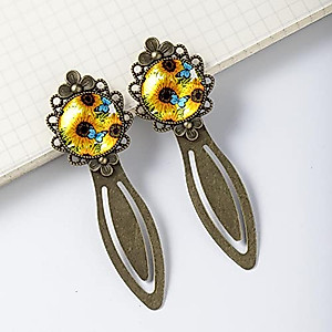 Sunflower and Butterfly Vintage Bookmark Gift Box Set for Students Teachers School Library Page Holder with Crystal Glass