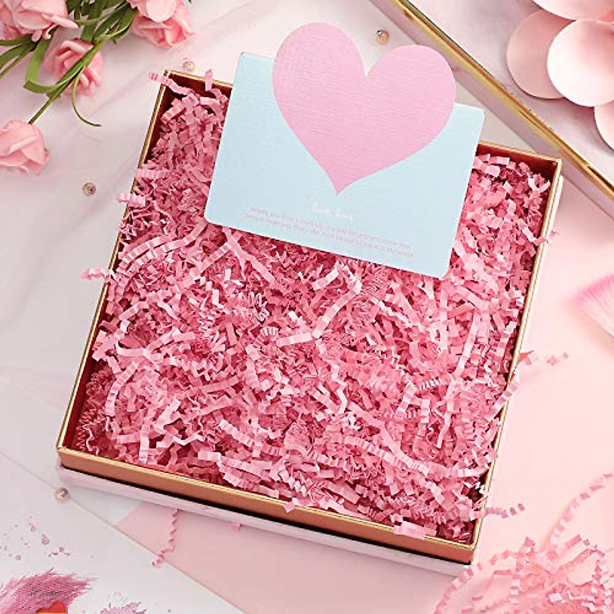 3 Bags Valentine’s Crinkle Cut Papers Shred Filler Pink Raffia Paper Shreds Pink Tissue Paper Shred Craft Paper for Basket Filling Present Wrapping Wedding Bridal Party Supplies