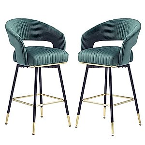 FERFALDER Luxury Bar Stools Swivel Bar Stools with Back and Cushion 40" Bar Height Stools Counter Stools, Green