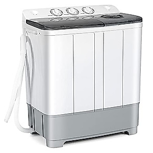 COSTWAY Portable Washing Machine, Twin Tub 22Lbs Capacity, Compact Washer(13.2Lbs) and Spinner(8.8Lbs) with Control Knobs, Built-in Drain Pump, Semi-Automatic Laundry washer for Apartment, RV (Grey)