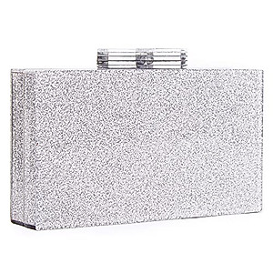 Like Dreams Women Fashion Silver Glitter Acrylic Box Clutch for Prom Evening Chain Evening Purse (Silver)