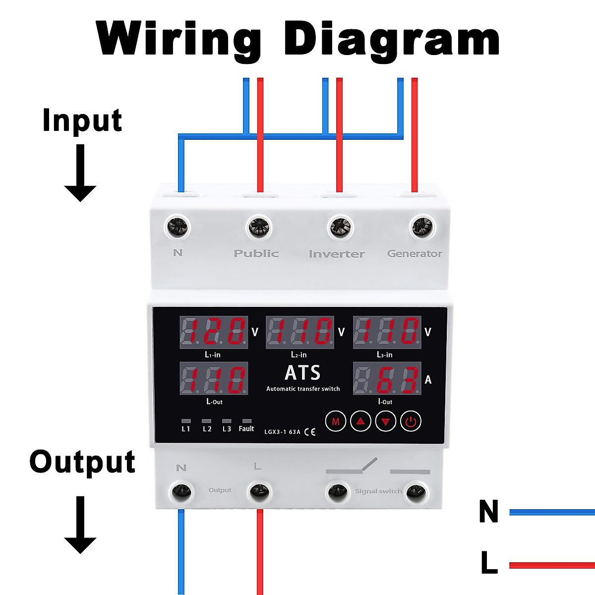 Automatic Transfer Switch,Automatic Switching Between Utility Power、Generator and Inverter,Overcurrent Protection,Overvoltage and undervoltage Protection,63A