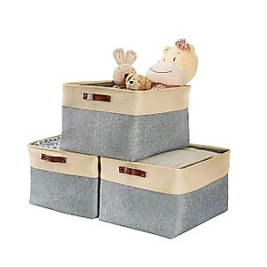 DECOMOMO Storage Baskets | Large Storage Bins Fabric Baskets for Organizing Laundry Nursery Toys Cloth Linen Closet Organizers with Handles (Grey and Beige, XXXXL - 3 Pack)
