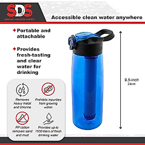 SDS Water Filter Bottle - Blue Filtering Water Bottle Filter Travel Accessory for Safe Drinking Camping Water Purifier