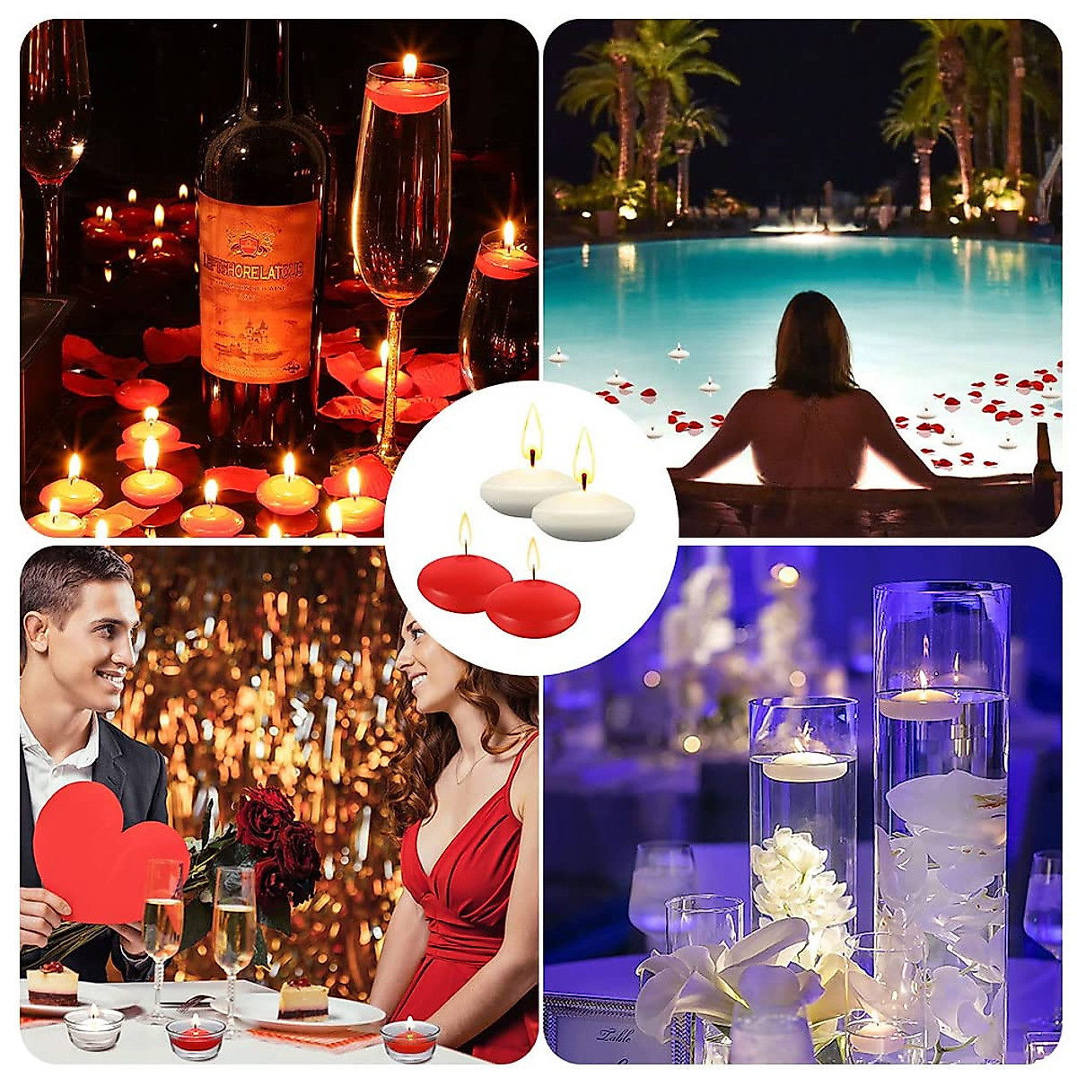 Unscented Floating Candles for Centerpieces, 40PCS Floating Warm Tealights Candles for Wedding Valentine's Day Christmas Bachelorette Party for Home Kitchen Bathtub Dining Table Decorations