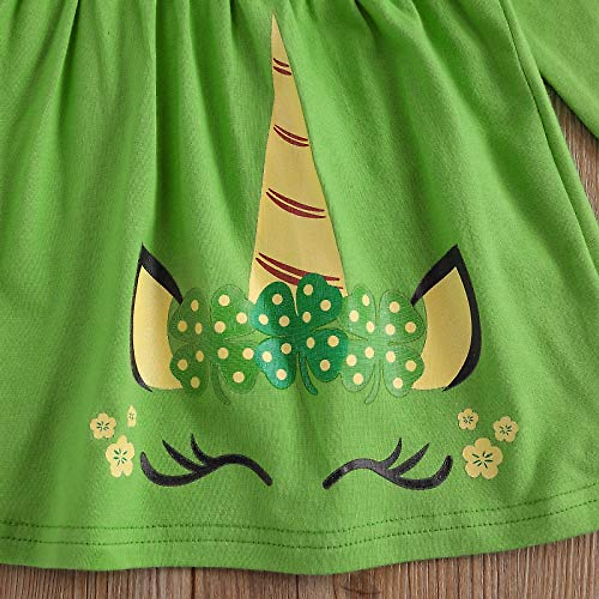 sshybmne Toddler Kids Girl St. Patrick 's Day Outfits Long Sleeve Top Dress Four-Leaf Clover Print Pants Clothes Set (Green, 6-7T)